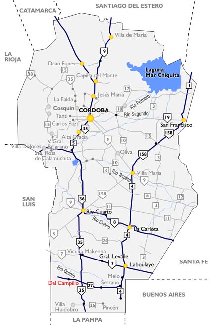 Plano de Del Campillo, Córdoba, Rutas y Accesos